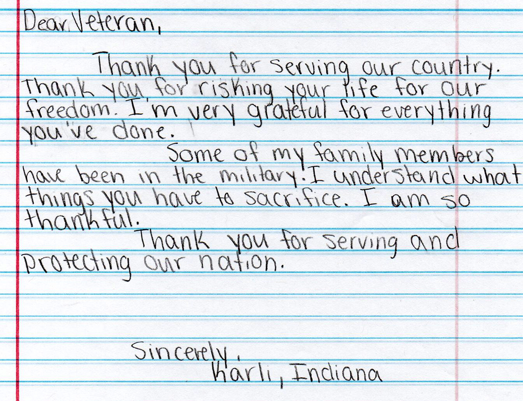  Letters To Veterans From Area Students Today s Letter Written By 